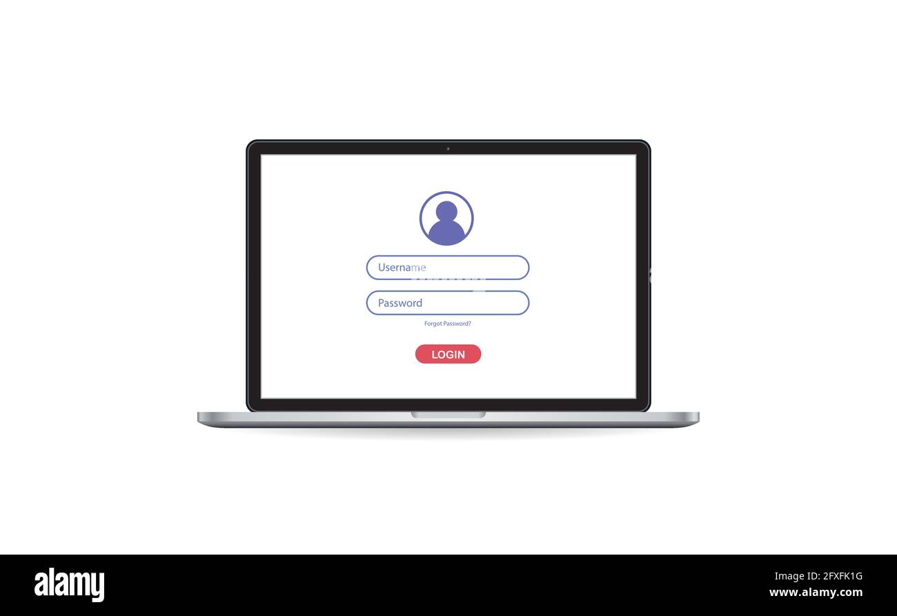 Laptop with authorization on the screen, login and password of the user ...