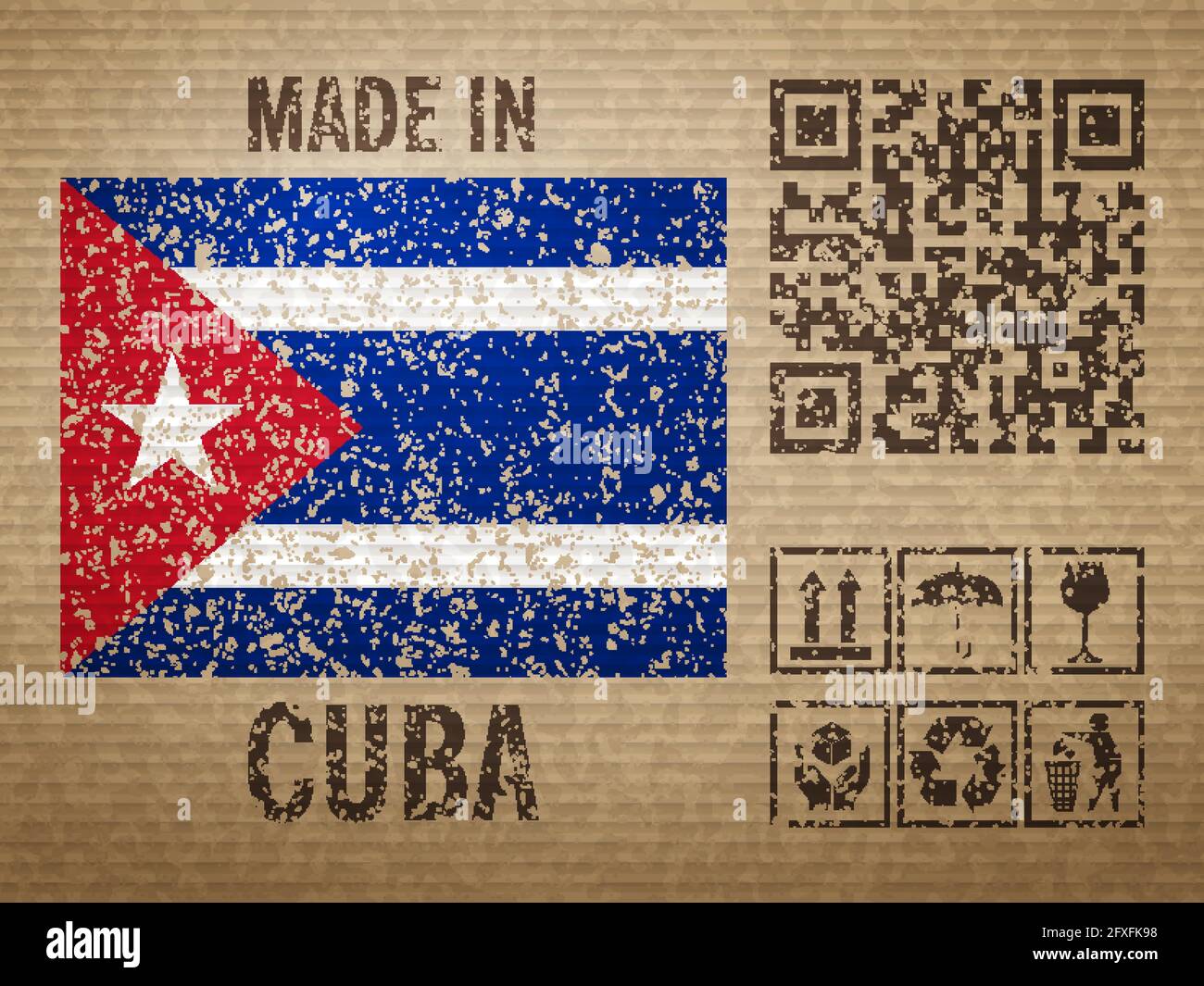 Cardboard made in Cuba, textured background. Vector illustration Stock ...