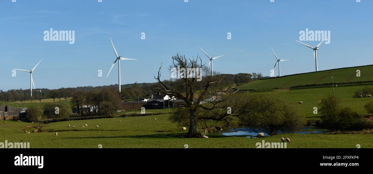 Panoramic Wind Turbines in the Landscape Stock Photo - Alamy