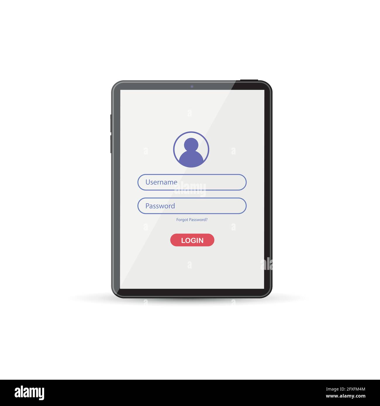 Log In Screen On Tablet Application Interface Registration Form With Login And Password Fields