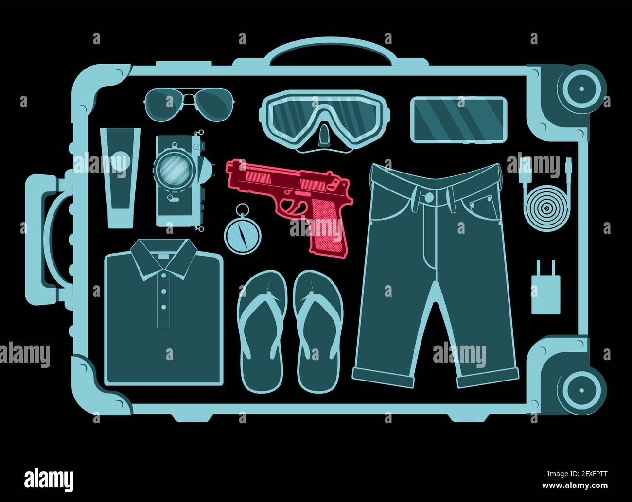 Airport Security Scanner. Conveyor With Luggage Stock Vector Image ...