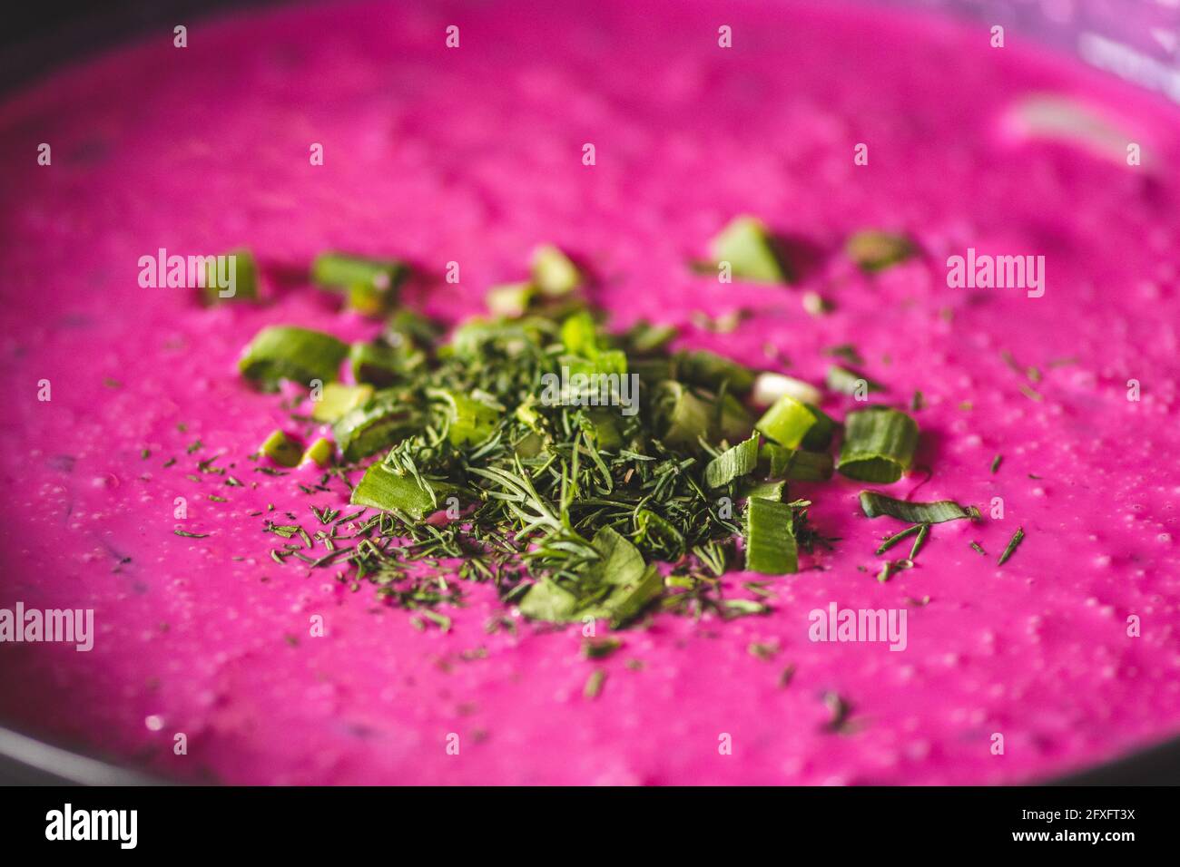 Cold borscht or saltibarsciai, Lithuanian cold beetroot soup, blended ...