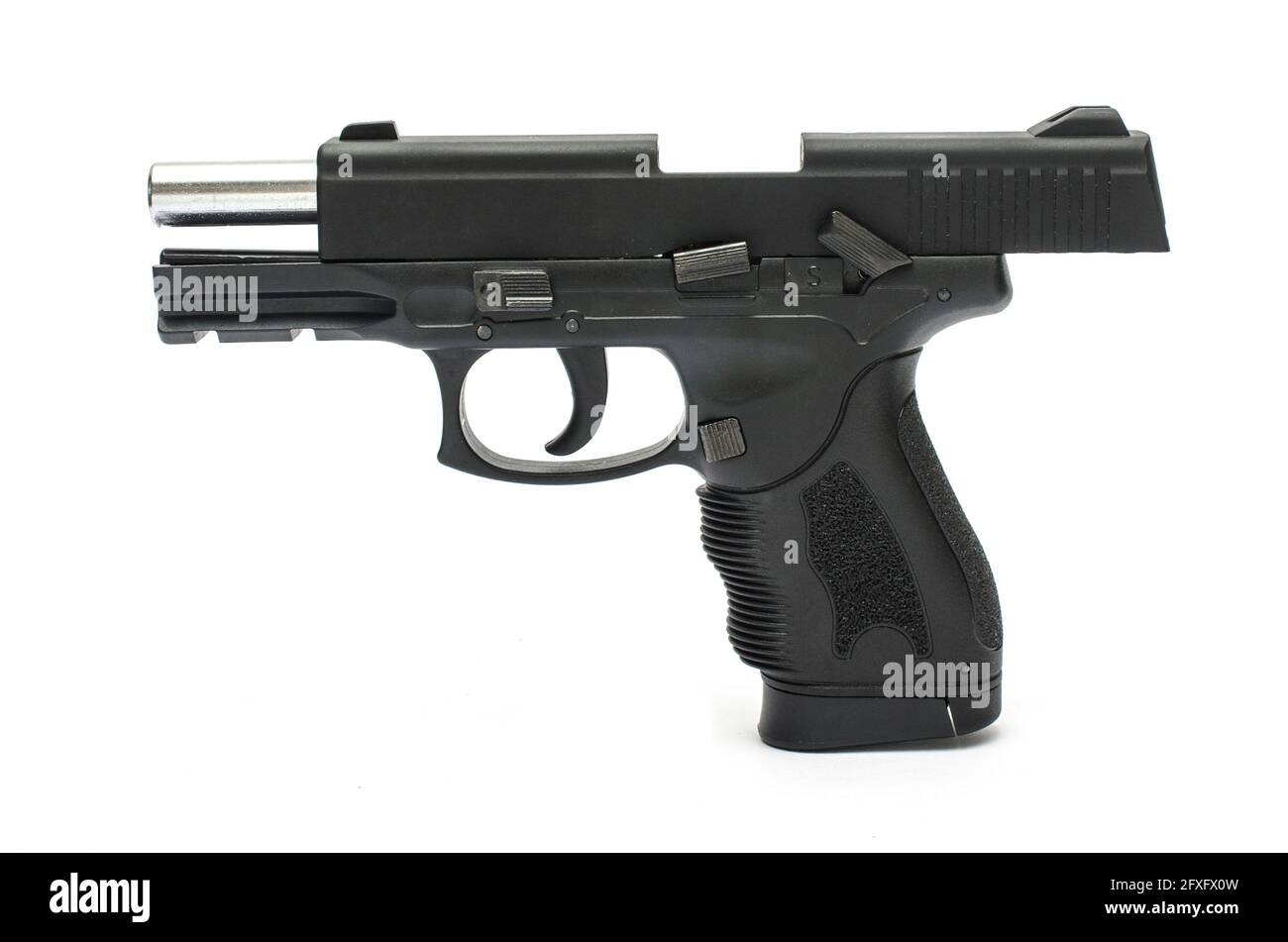 pistol with open slide isolated on white Stock Photo - Alamy