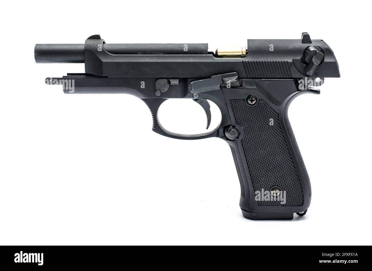 pistol with open slide isolated on white Stock Photo - Alamy