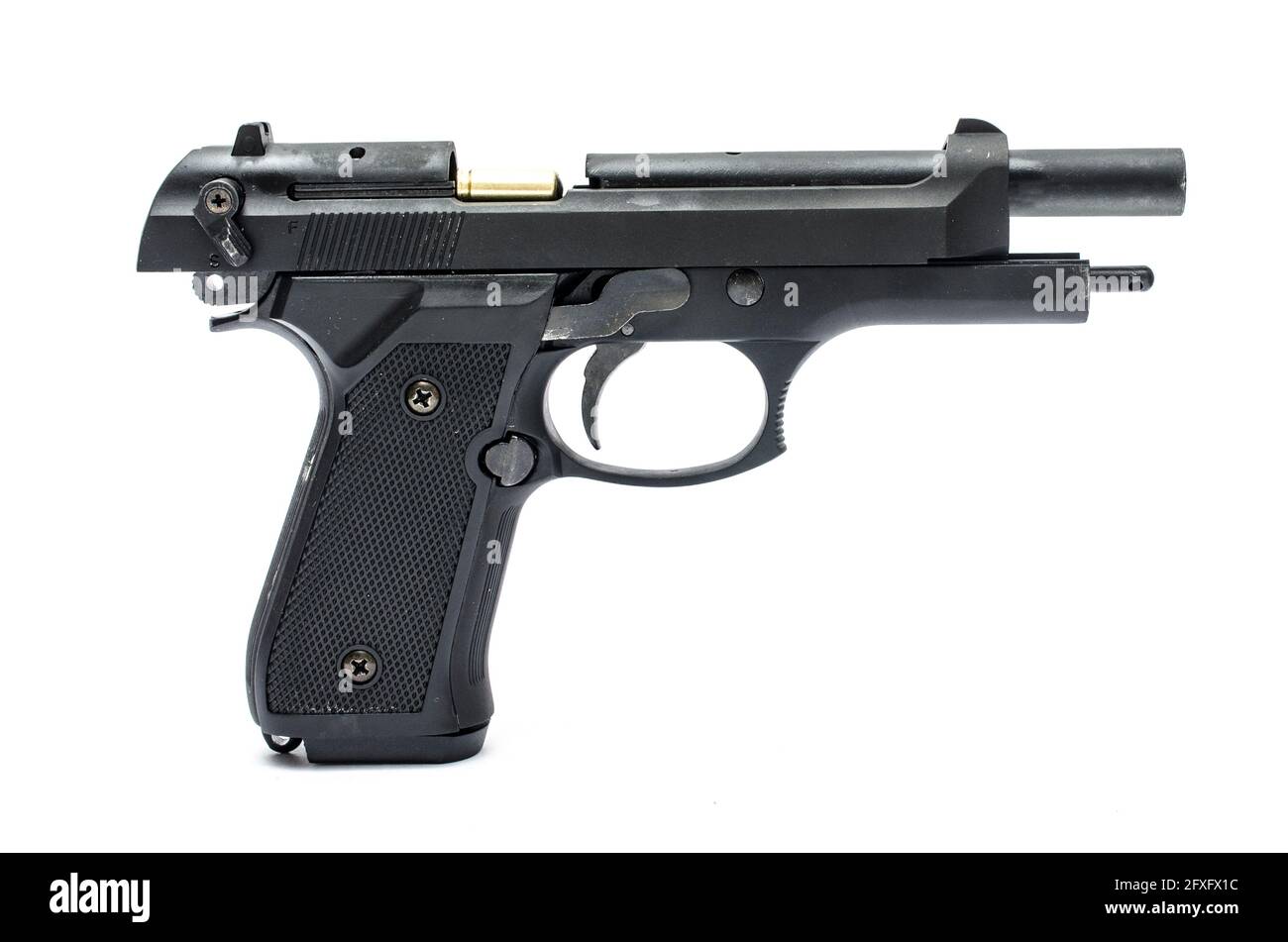 pistol with open slide isolated on white Stock Photo - Alamy
