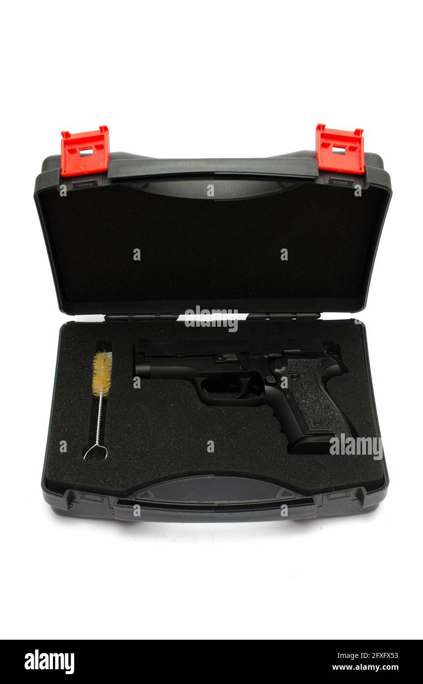 automatic pistol in a black plastic box Stock Photo - Alamy