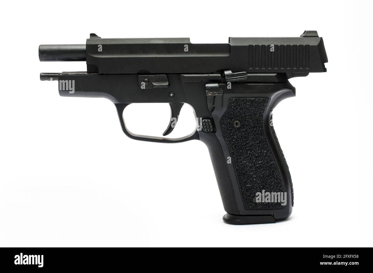 pistol with open slide isolated on white Stock Photo - Alamy