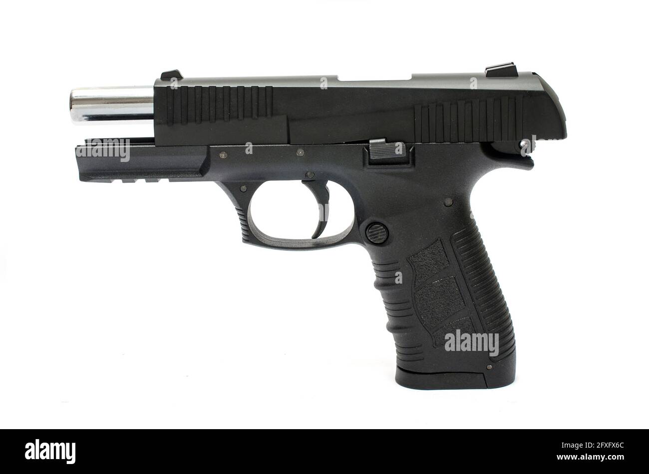 pistol with open slide isolated on white Stock Photo - Alamy