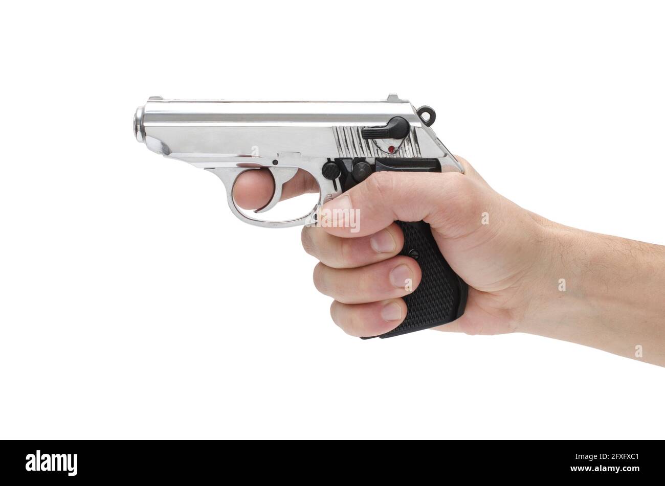 Gun, pistol in hand isolated on white Stock Photo - Alamy