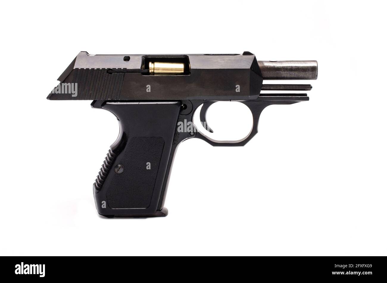 pistol with open slide isolated on white Stock Photo - Alamy