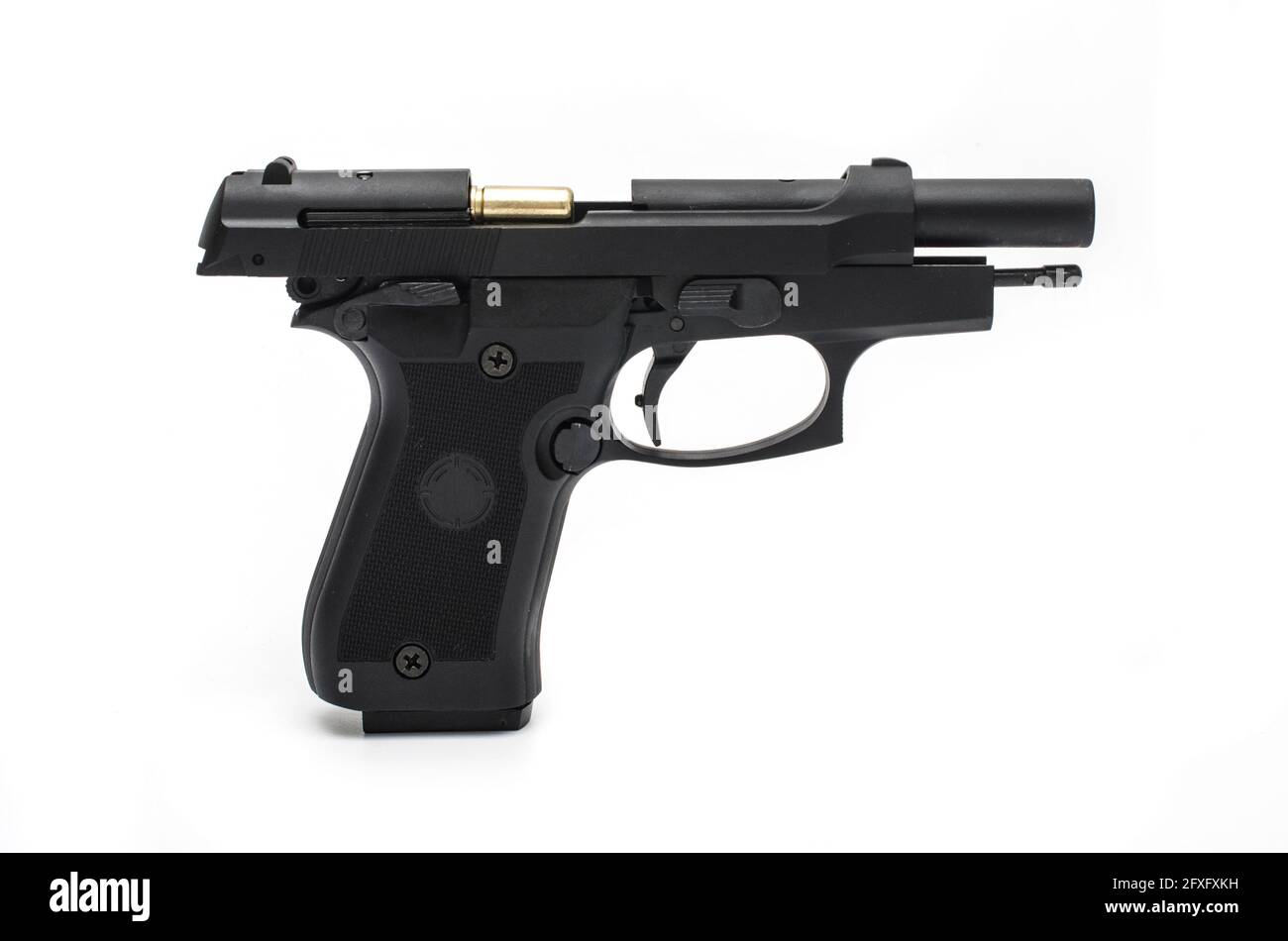 pistol with open slide isolated on white Stock Photo - Alamy
