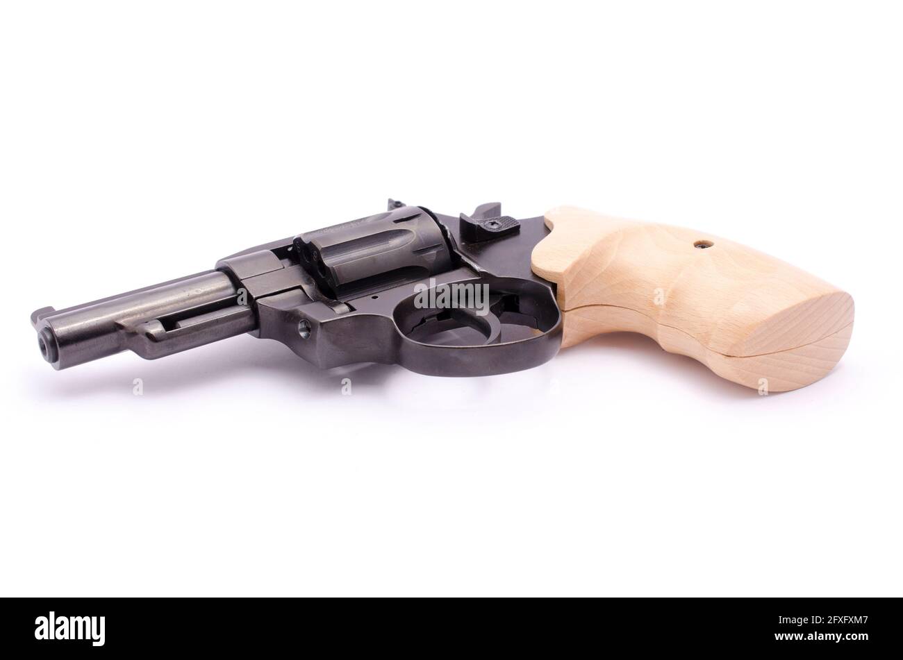 revolver with a wooden handle isolated on a white background Stock ...