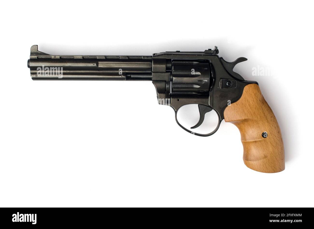 revolver with a wooden handle isolated on a white background Stock ...