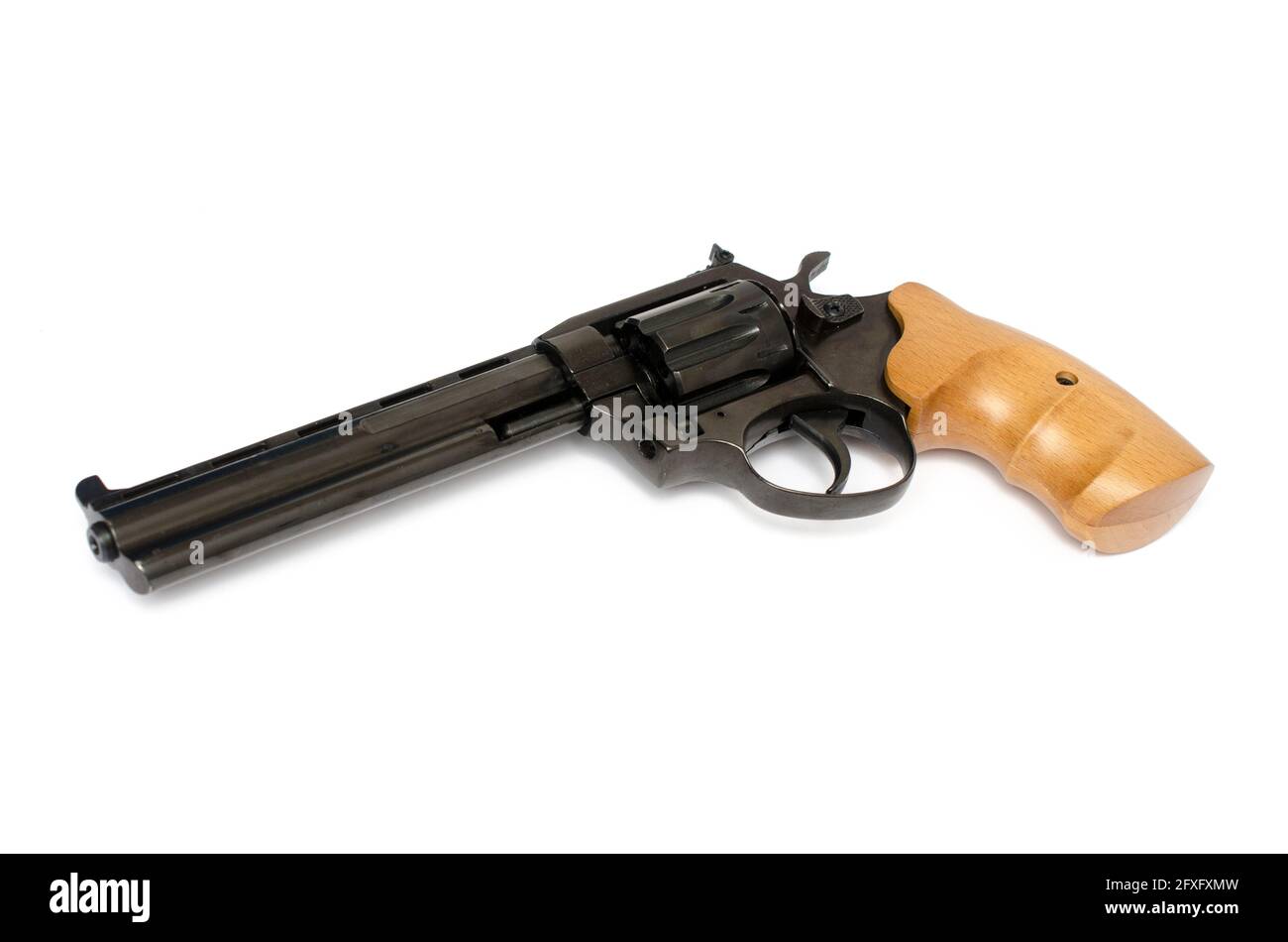 revolver with a wooden handle isolated on a white background Stock ...