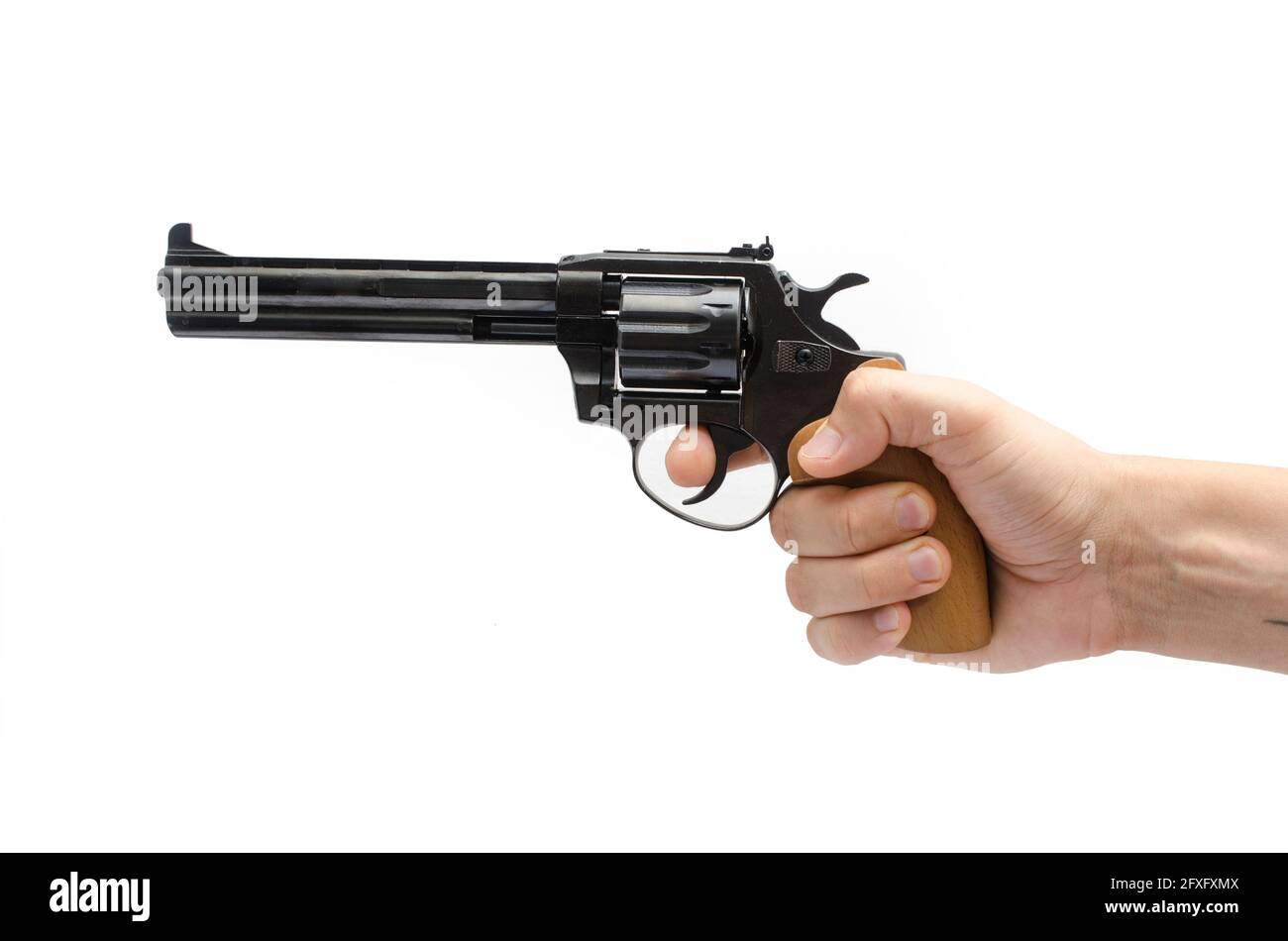 revolver in hand isolated on white Stock Photo - Alamy