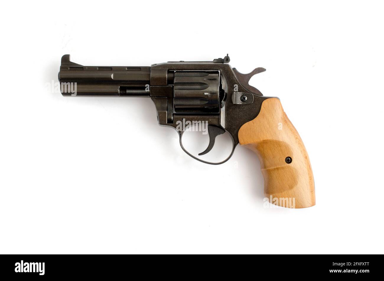 revolver with a wooden handle isolated on a white background Stock ...