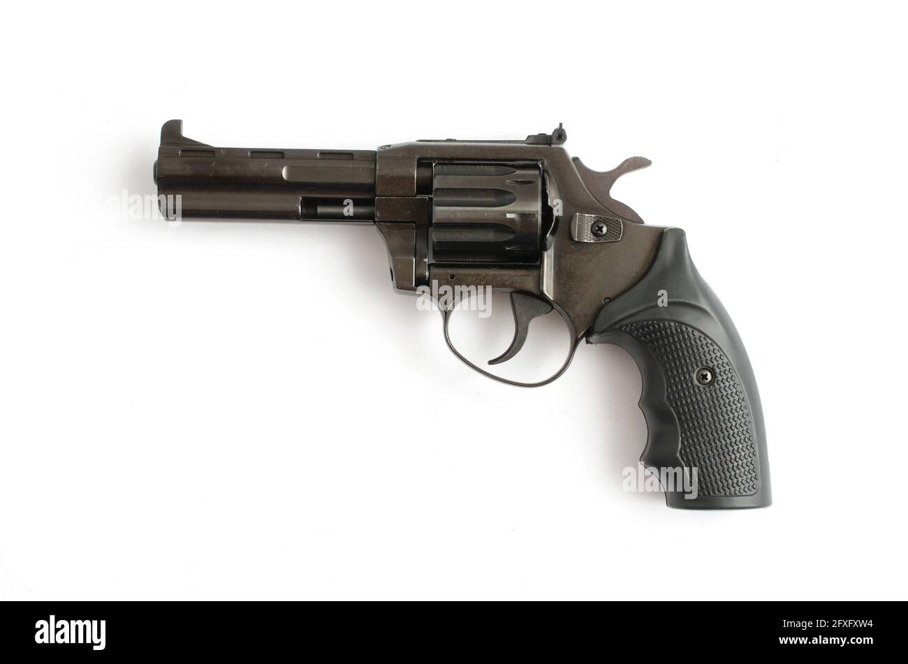 black revolver isolated on a white background Stock Photo - Alamy