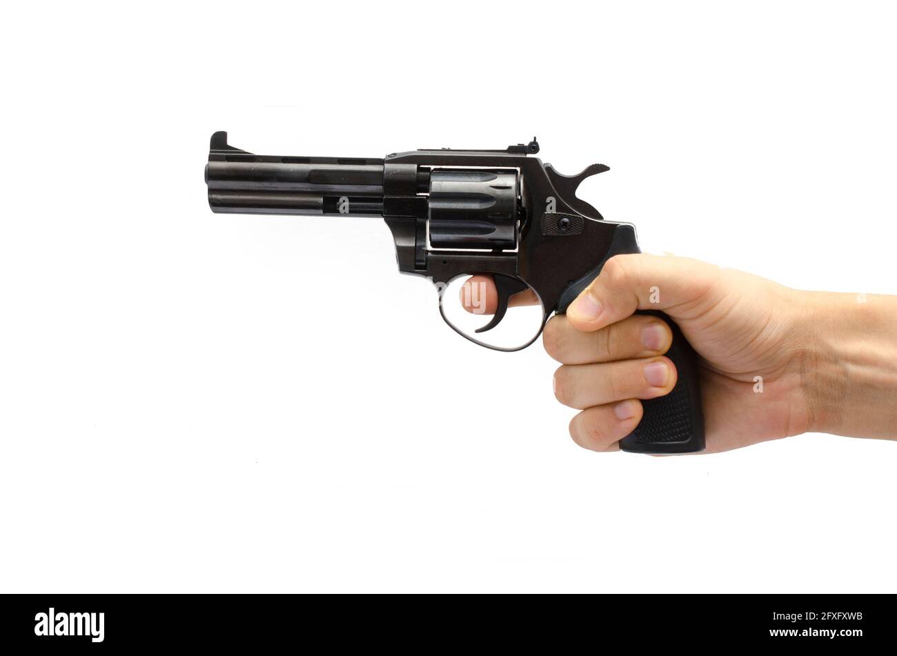 revolver in hand isolated on white Stock Photo - Alamy