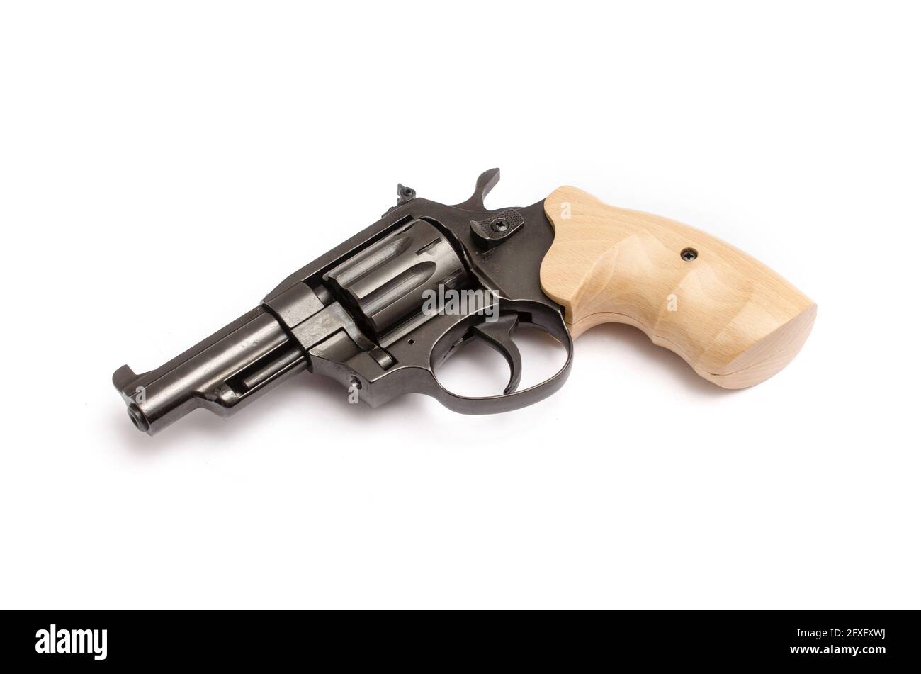 revolver with a wooden handle isolated on a white background Stock ...