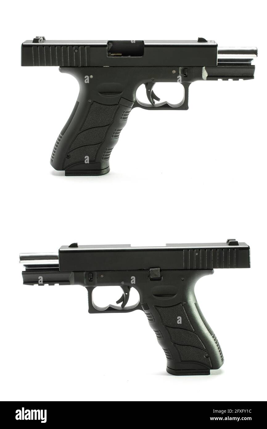 pistol with open slide isolated on white Stock Photo - Alamy