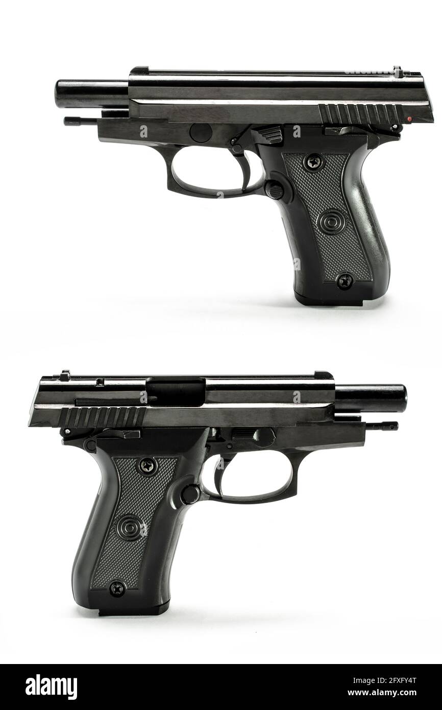 pistol with open slide isolated on white Stock Photo - Alamy