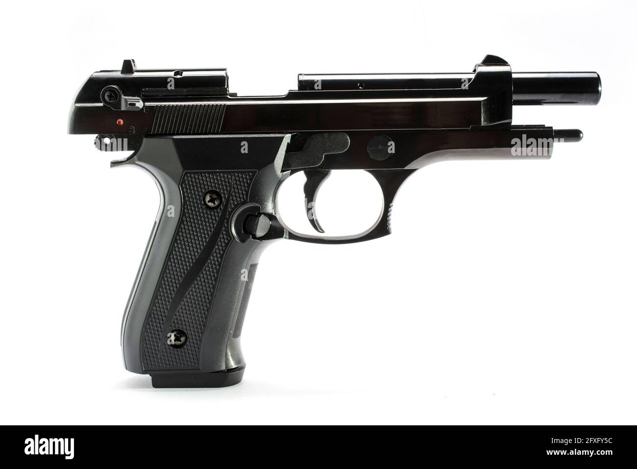 pistol with open slide isolated on white Stock Photo - Alamy