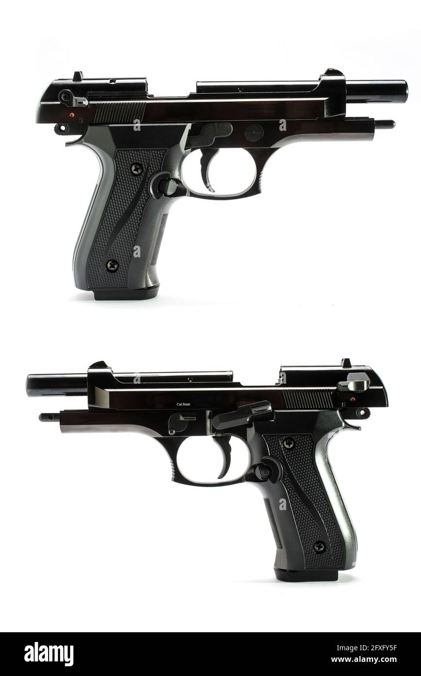 pistol with open slide isolated on white Stock Photo - Alamy