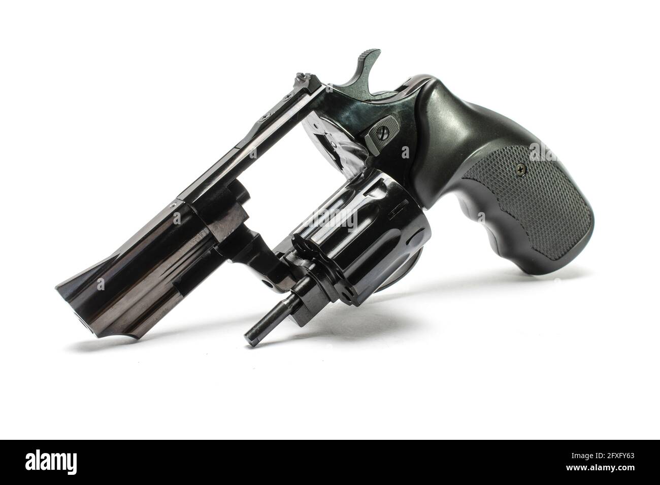 Short-barreled revolver with a black plastic handle isolated Stock ...