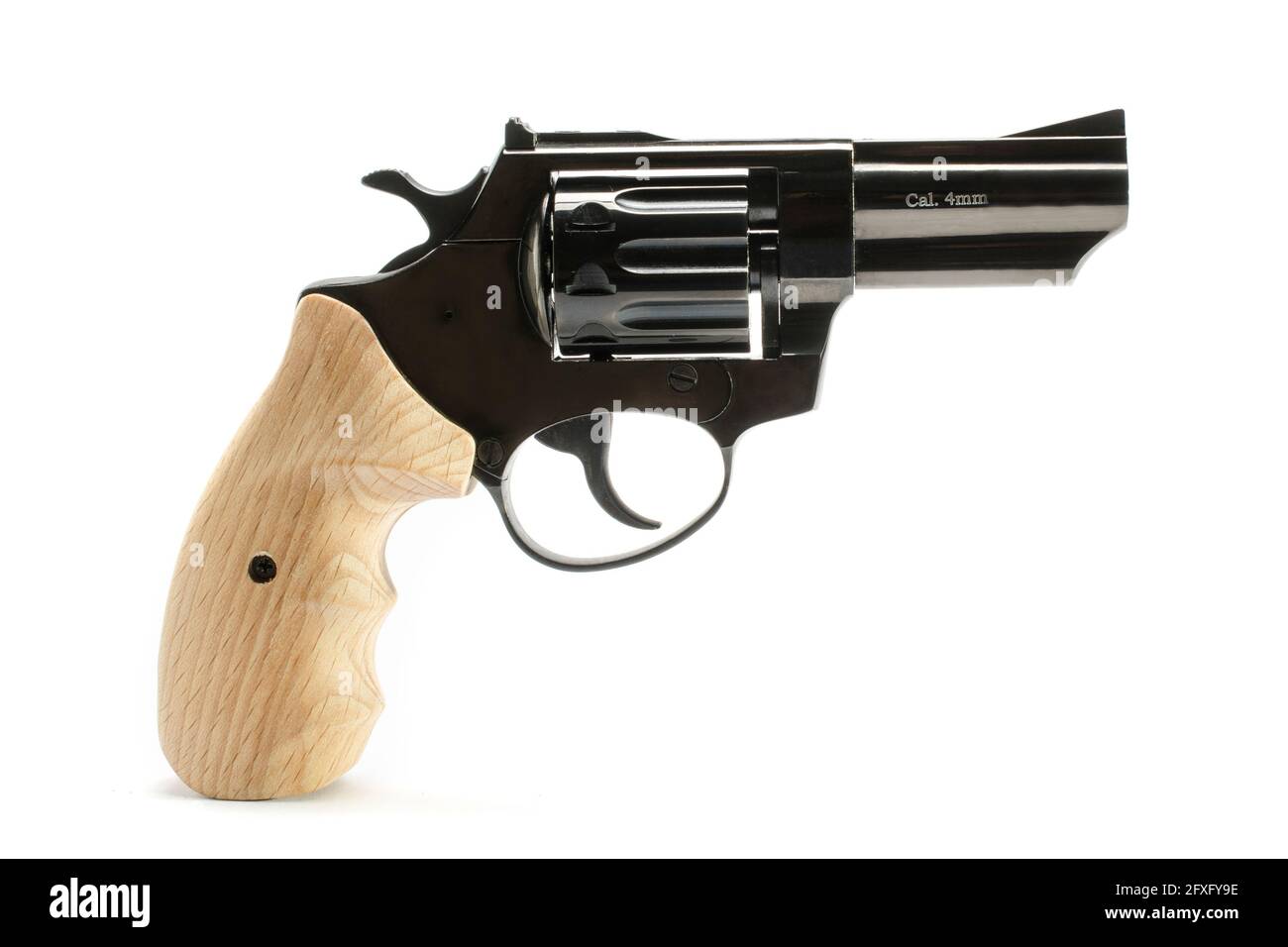 Short-barreled revolver with wooden handle isolated Stock Photo - Alamy