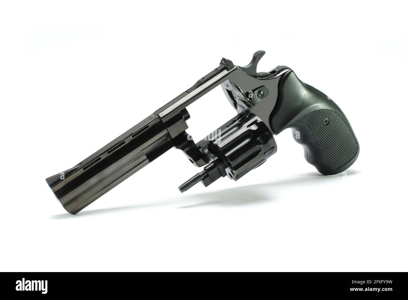 long-barreled revolver with a black plastic handle isolated Stock Photo ...