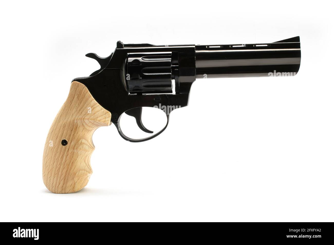long-barreled revolver with a wooden handle isolated Stock Photo - Alamy