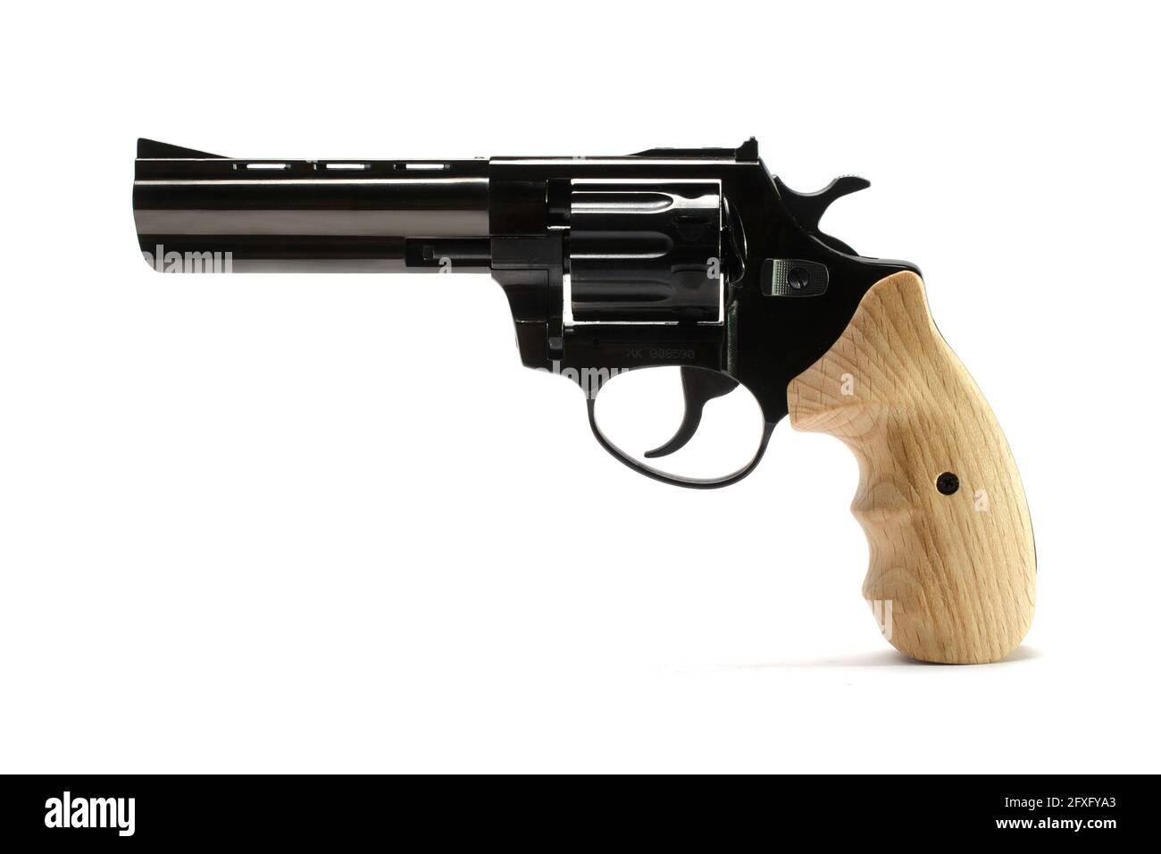 long-barreled revolver with a wooden handle isolated Stock Photo - Alamy
