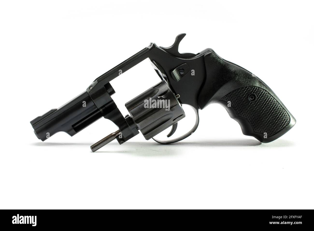 Short-barreled revolver with a black plastic handle isolated Stock ...