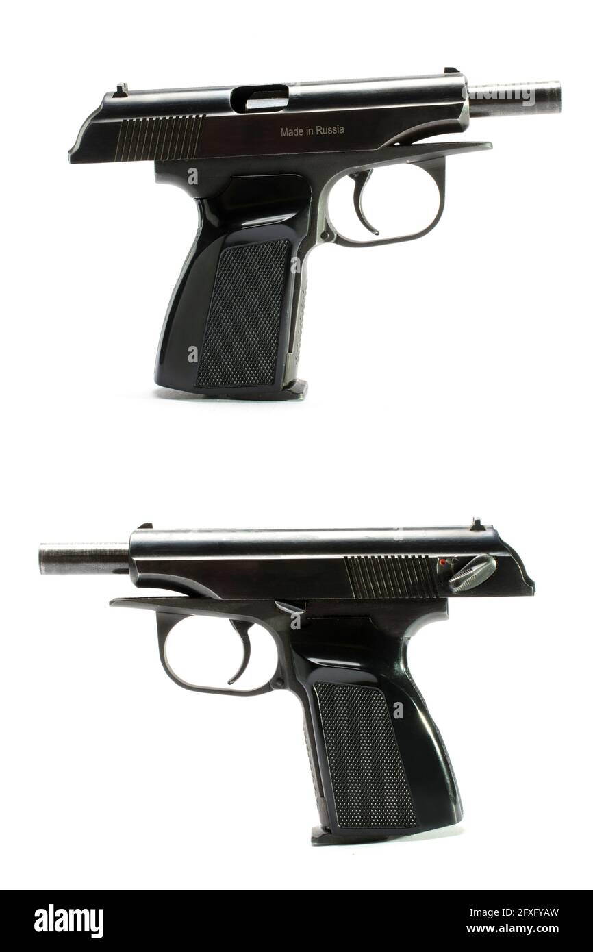 pistol with open slide isolated on white Stock Photo - Alamy