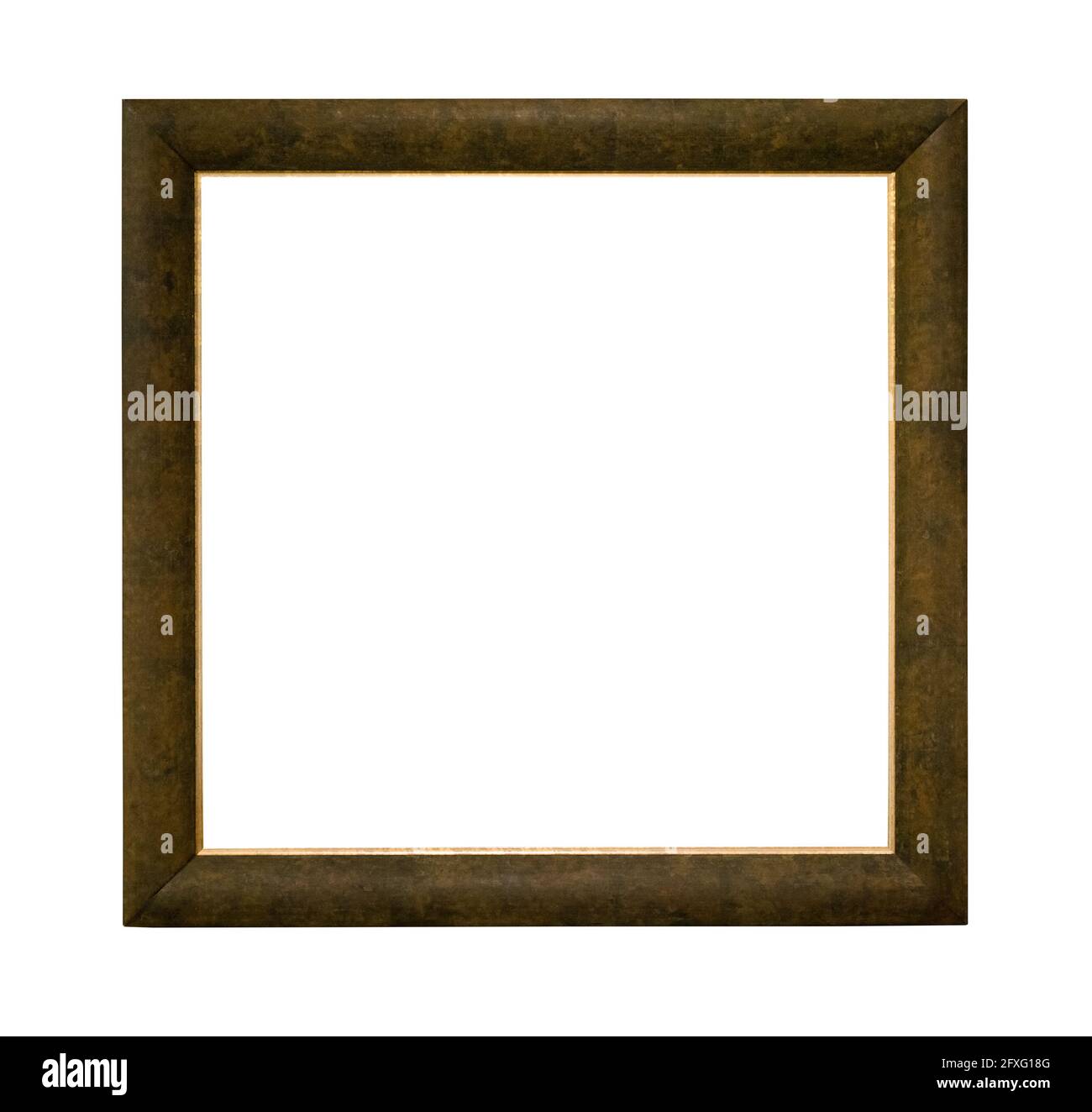 flat dark brown wooden picture frame with blank canvas cutout on white ...