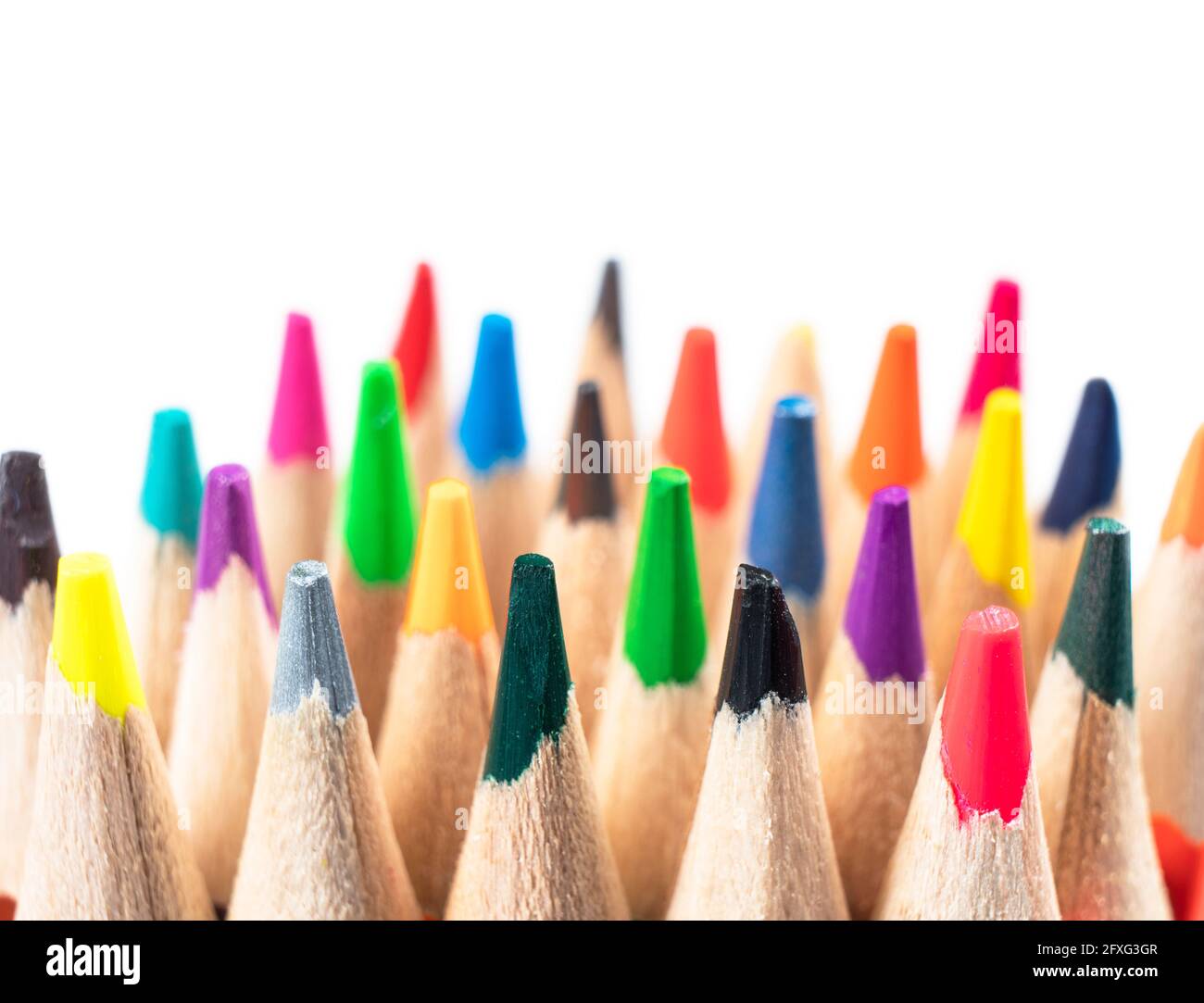 Macro shot colored pencils pattern isolated on white background. Set of ...