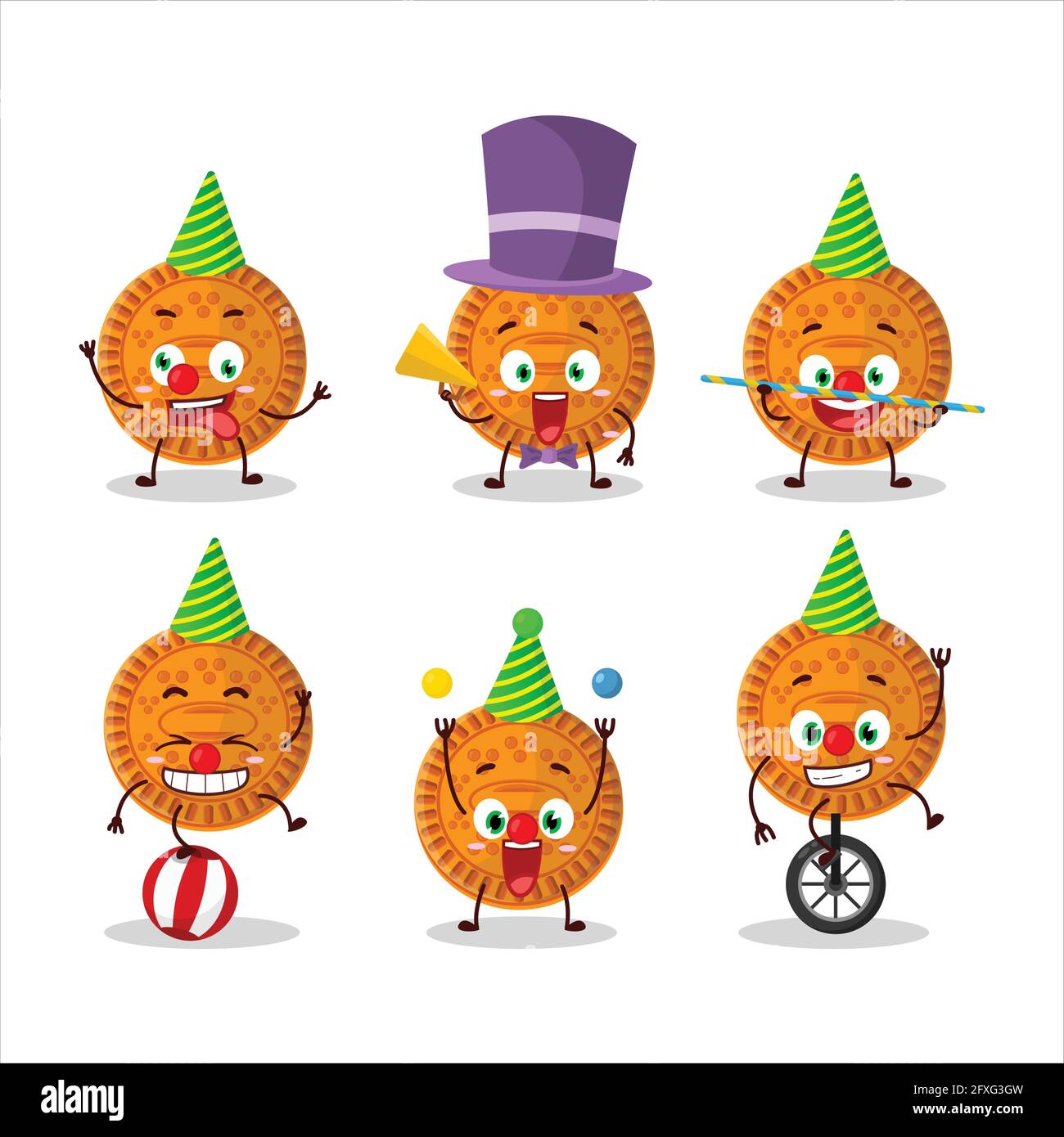 Cartoon character of orange biscuit with various circus shows. Vector ...