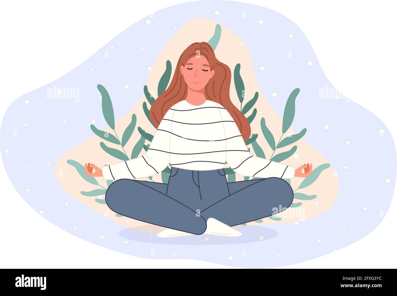 Women sitting on floor and meditating in lotus pose. Yoga meditation ...