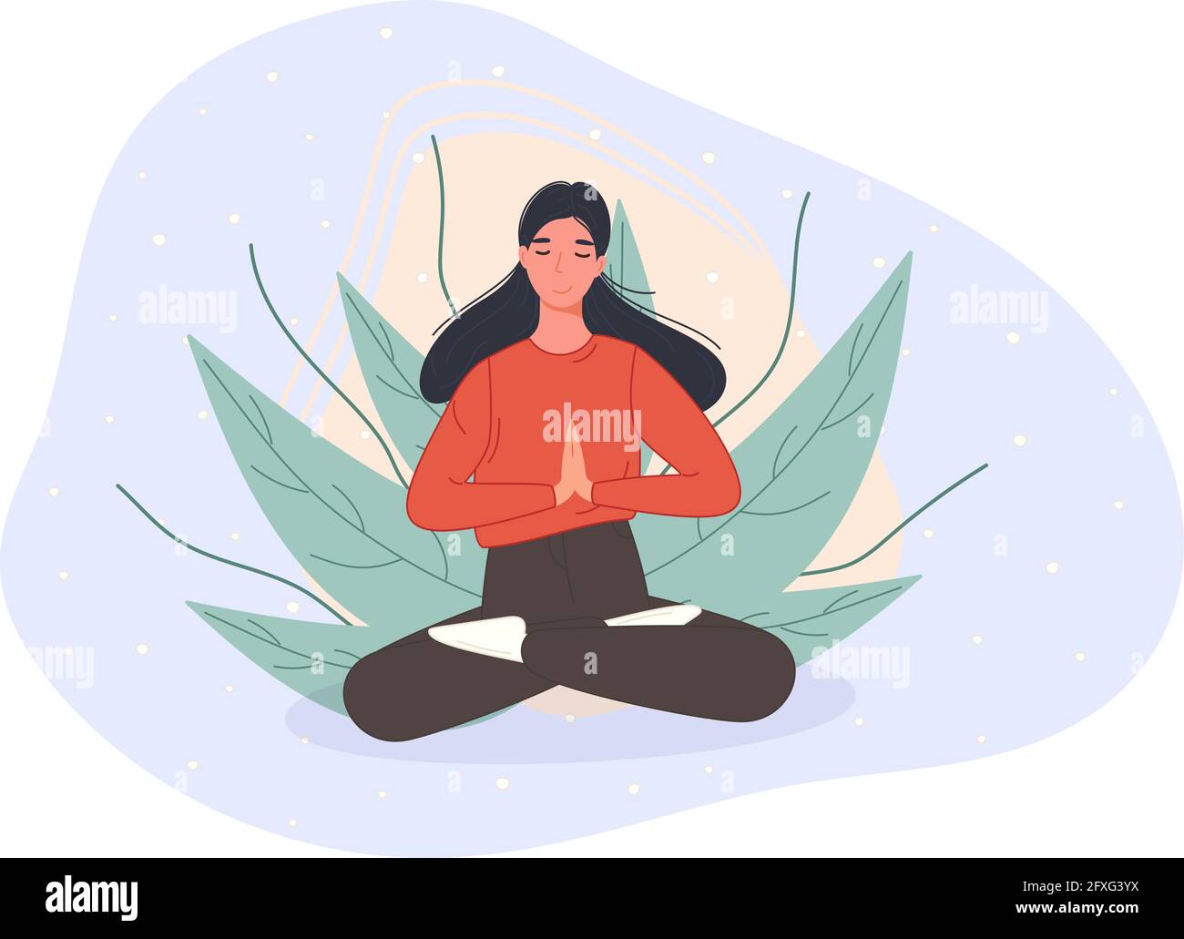 Women sitting on floor and meditating in lotus pose. Yoga meditation ...