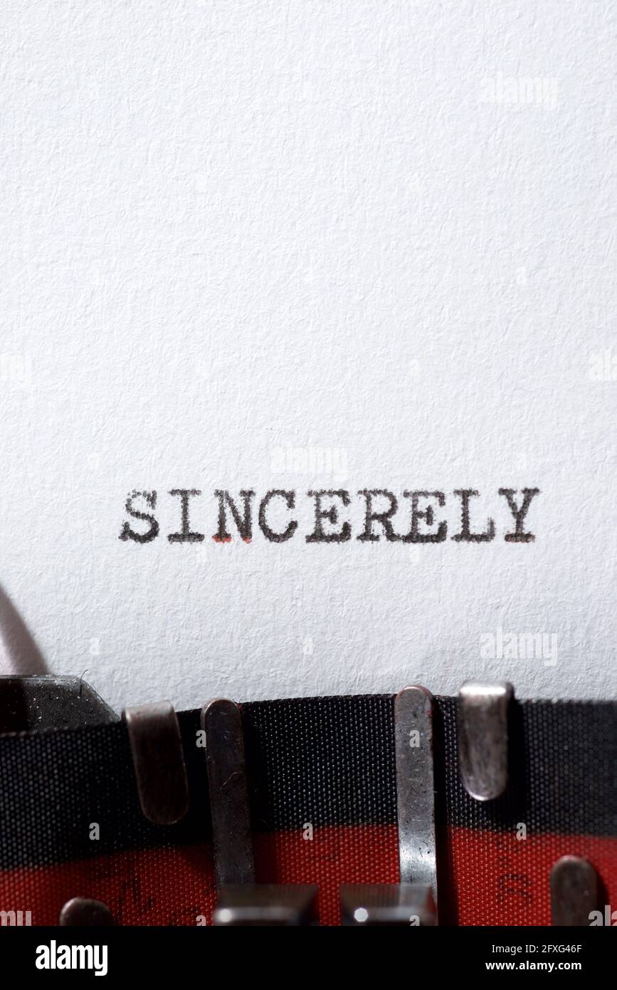 Sincerely word written with a typewriter Stock Photo - Alamy