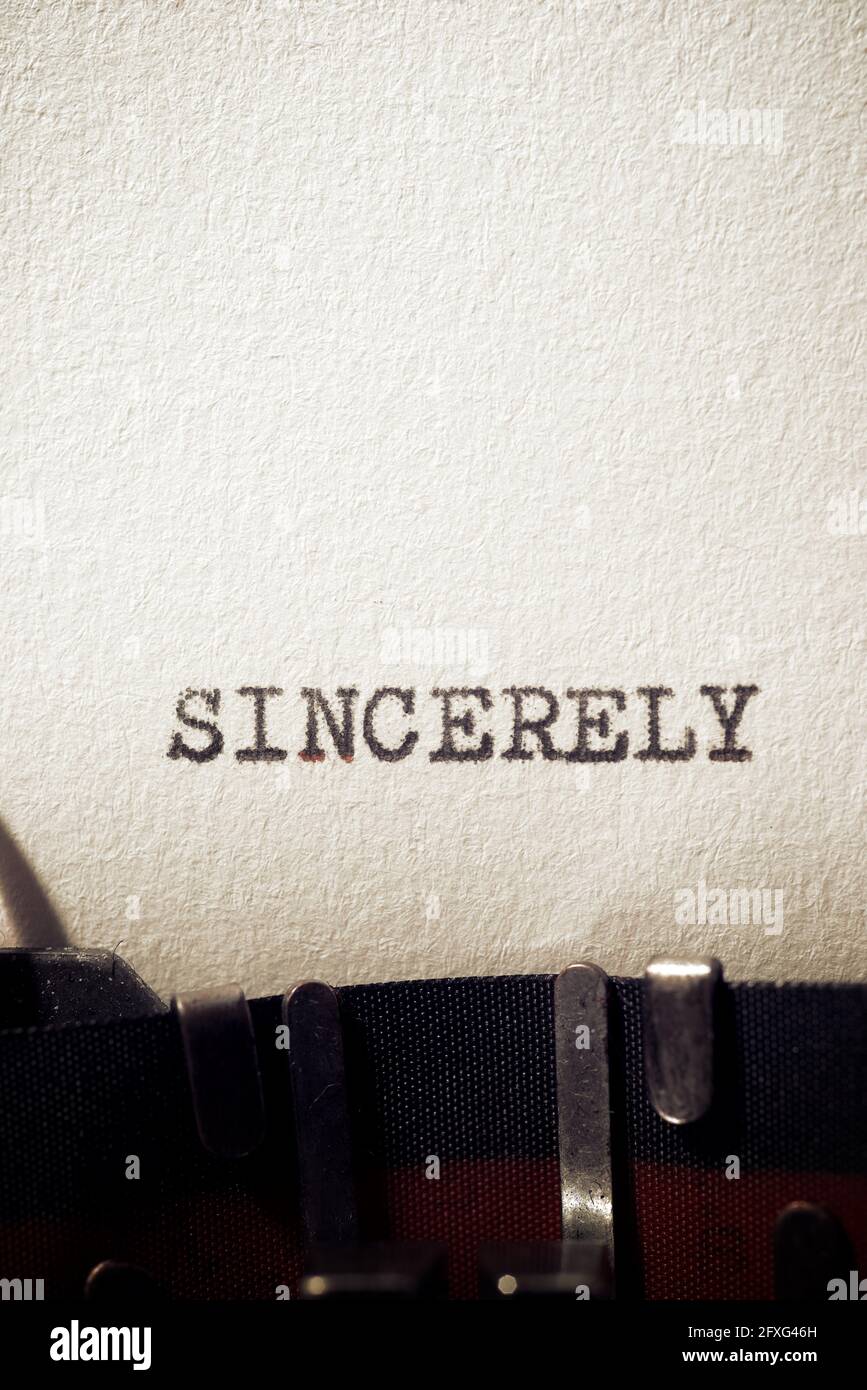 Sincerely word written with a typewriter Stock Photo - Alamy