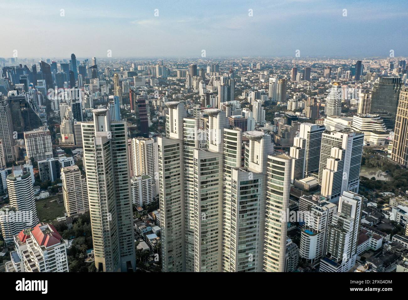 Aerial view of Bangkok Asoke, Khlong Toey during covid lockdown ...