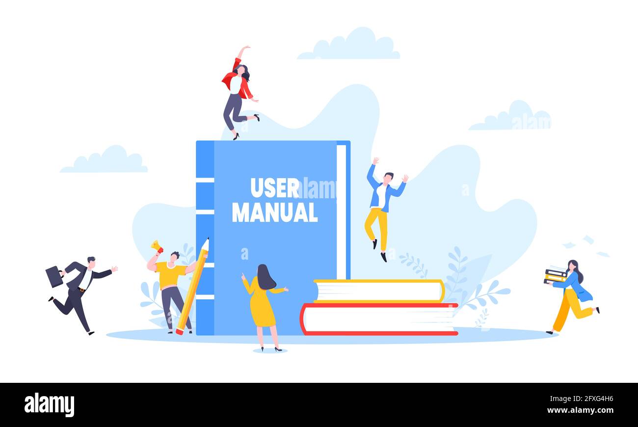 User manual guide book flat style design vector illustration. Tiny ...