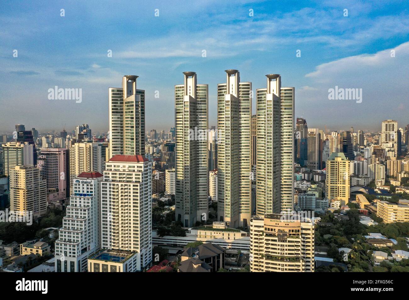 Aerial view of Bangkok Asoke, Khlong Toey during covid lockdown ...