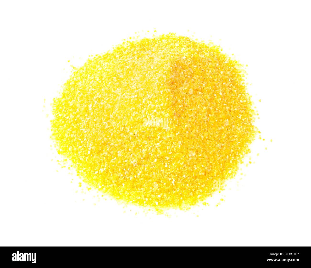 pile of fine ground cornmeal closeup on white background Stock Photo ...