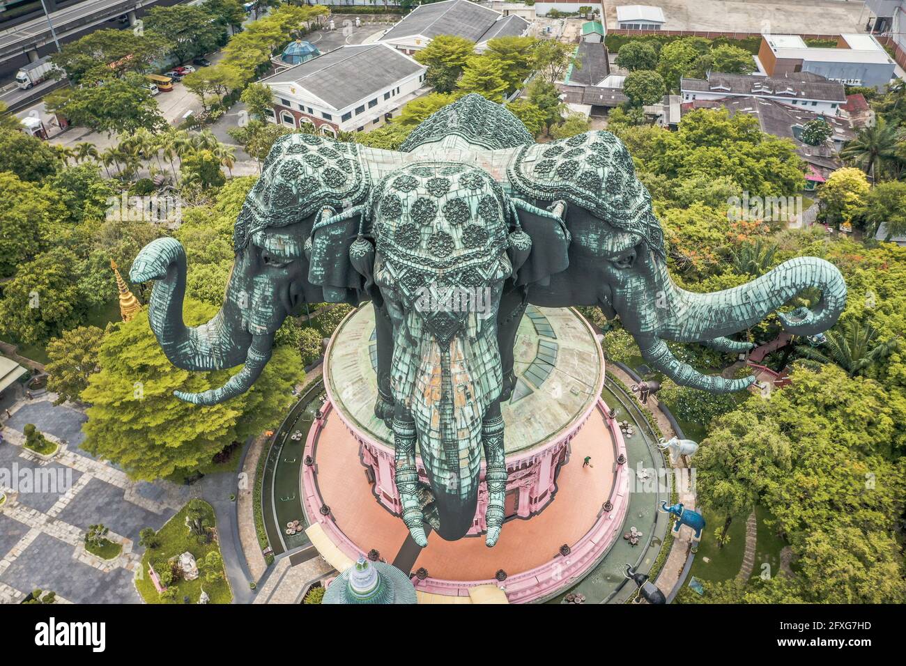 Aerial view of Erawan 3 headed elephant statue in Bangkok, Thailand ...