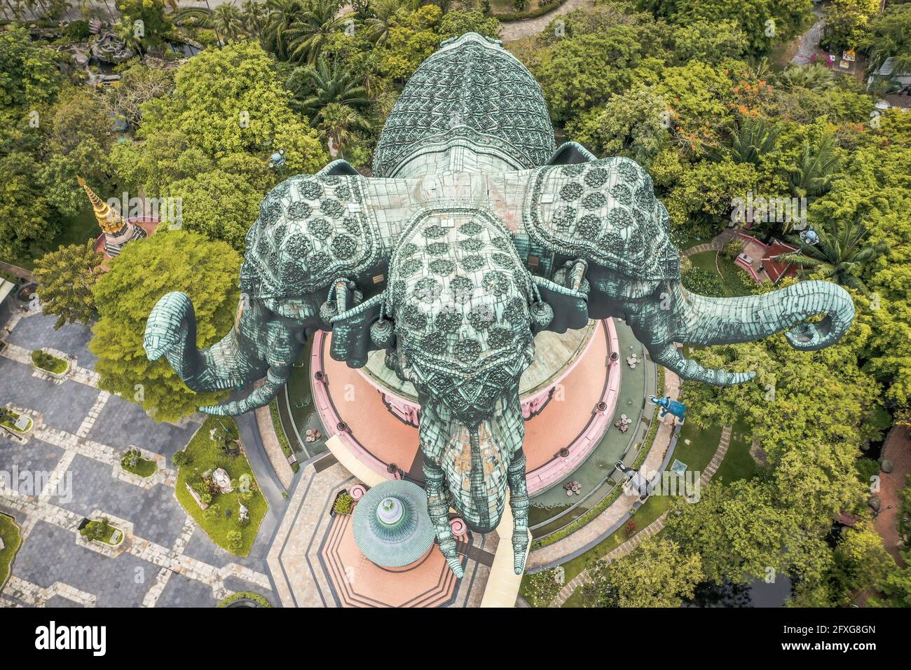 Aerial view of Erawan 3 headed elephant statue in Bangkok, Thailand ...