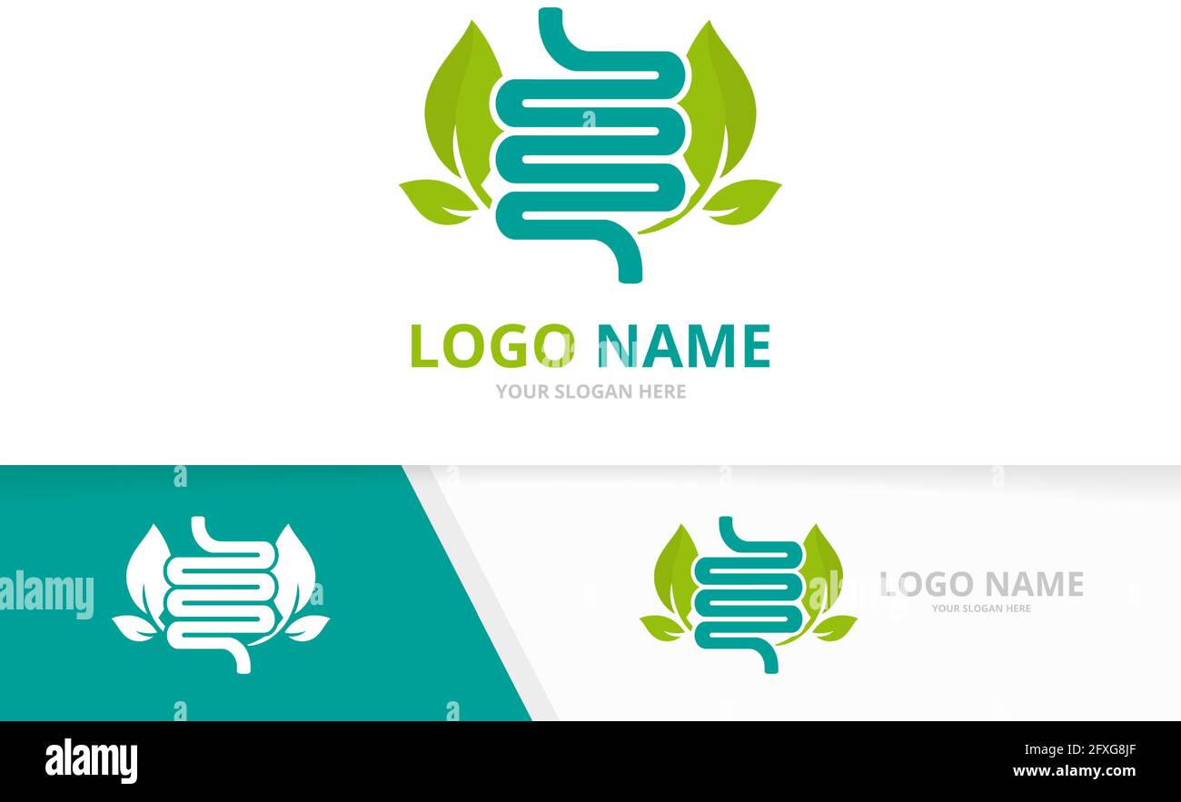Green intestine logo combination. Natural colon and leaves logotype ...