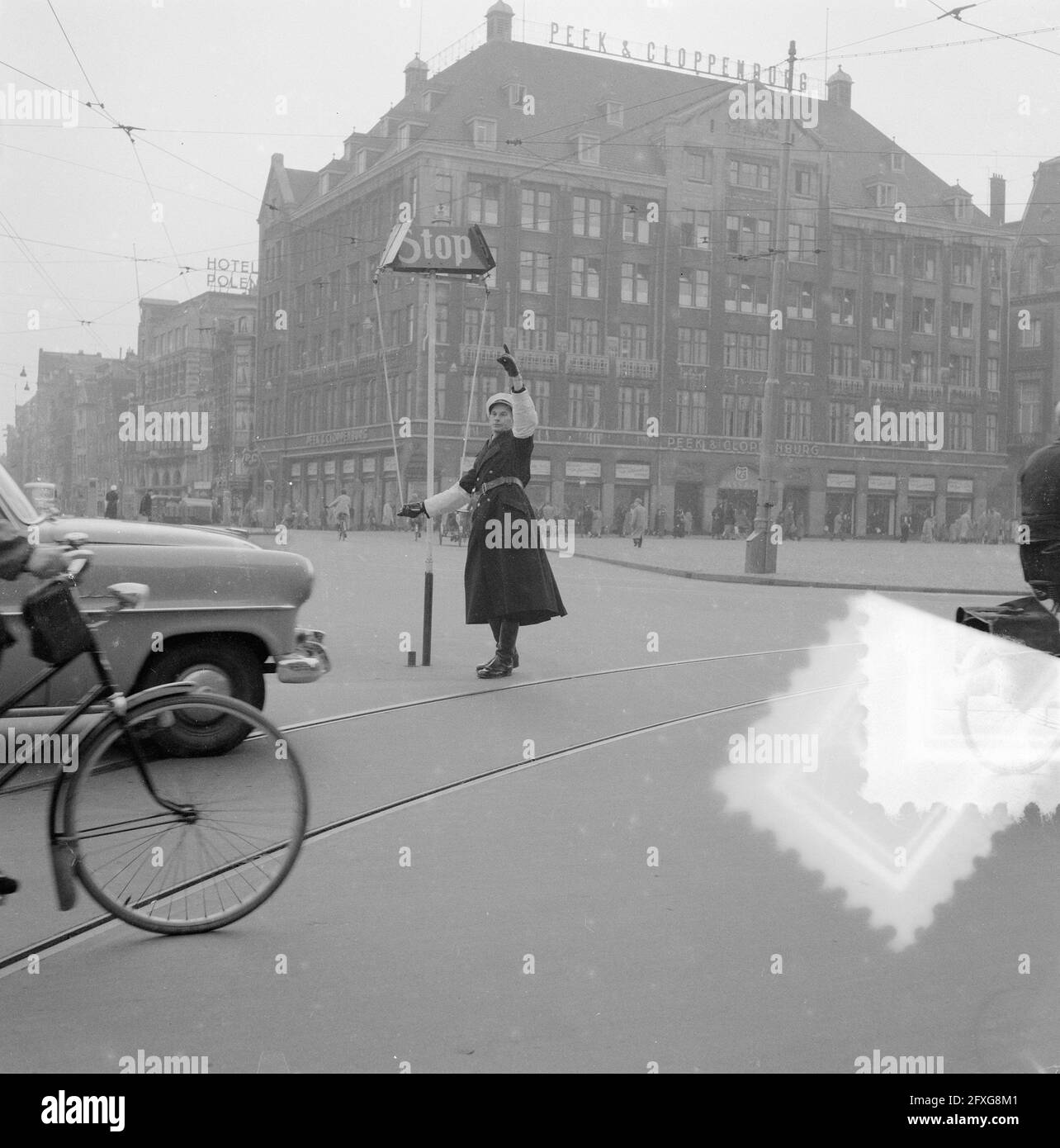 Traffic officer with stop sign, November 10, 1955, Traffic officers ...