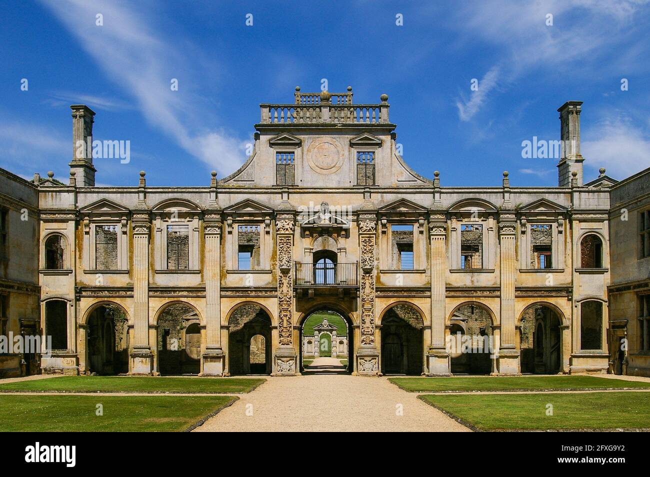 Semi-ruined 16th century Kirby Hall, a leading example of an ...